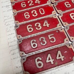 Vintage Fire Box Numbers Red Tags Metal Tag - Favorite Numbers ...
