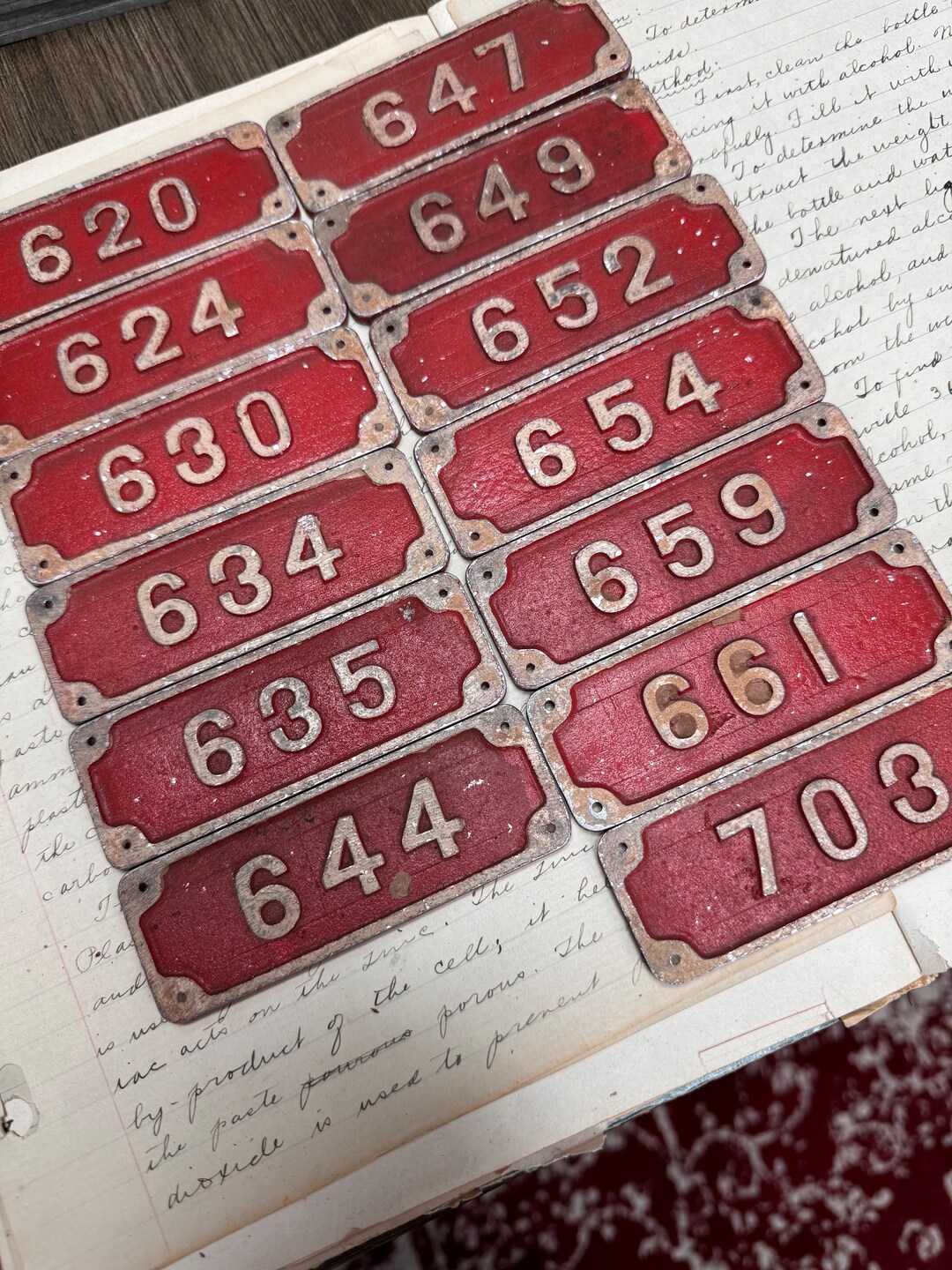 Vintage Fire Box Numbers Red Tags Metal Tag Favorite Numbers Industrial ...