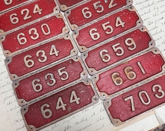 Vintage Fire Box Numbers Red Tags Metal Tag Favorite Numbers Industrial ...