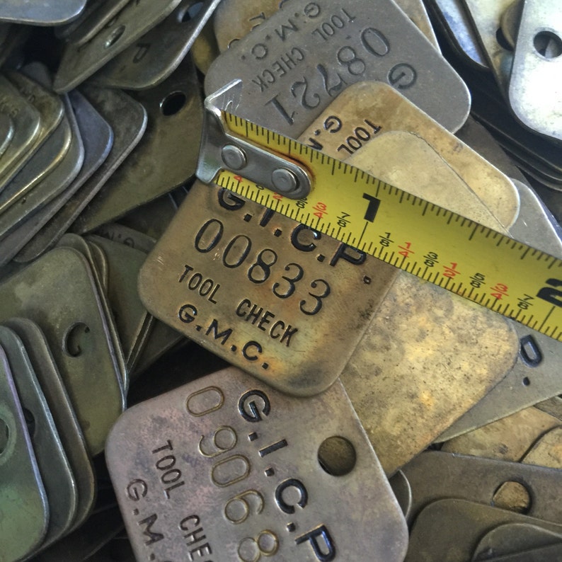 Antique Square Numbered Brass Tool Check Tags - Gmc Cheverolet Keychain ...
