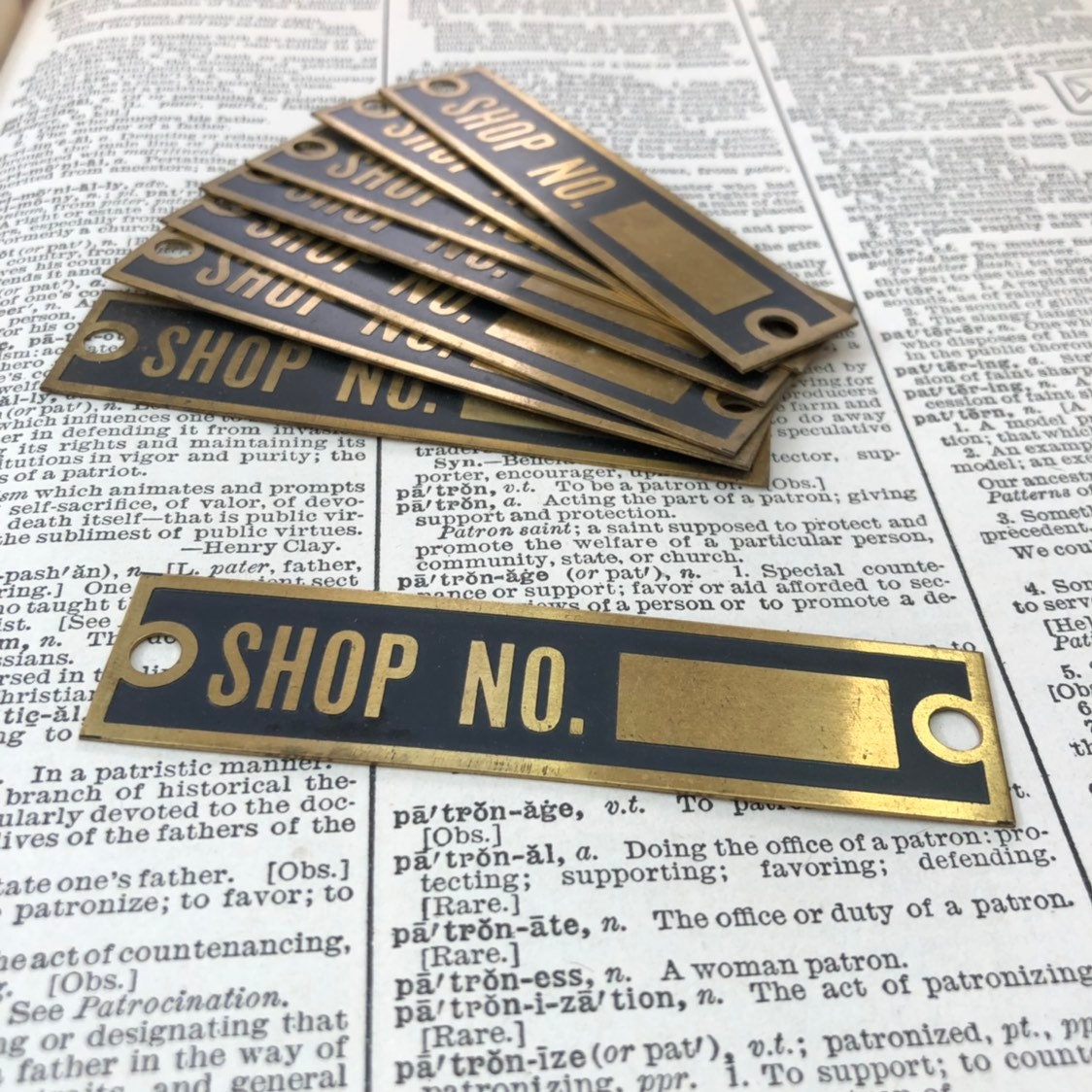 Vintage Brass Shop No. Industrial Tag Brass ID Plate - Etsy
