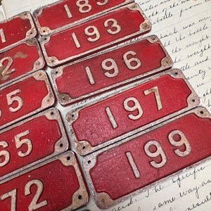 Vintage Fire Box Numbers Red Tags Metal Tag - Favorite Numbers ...