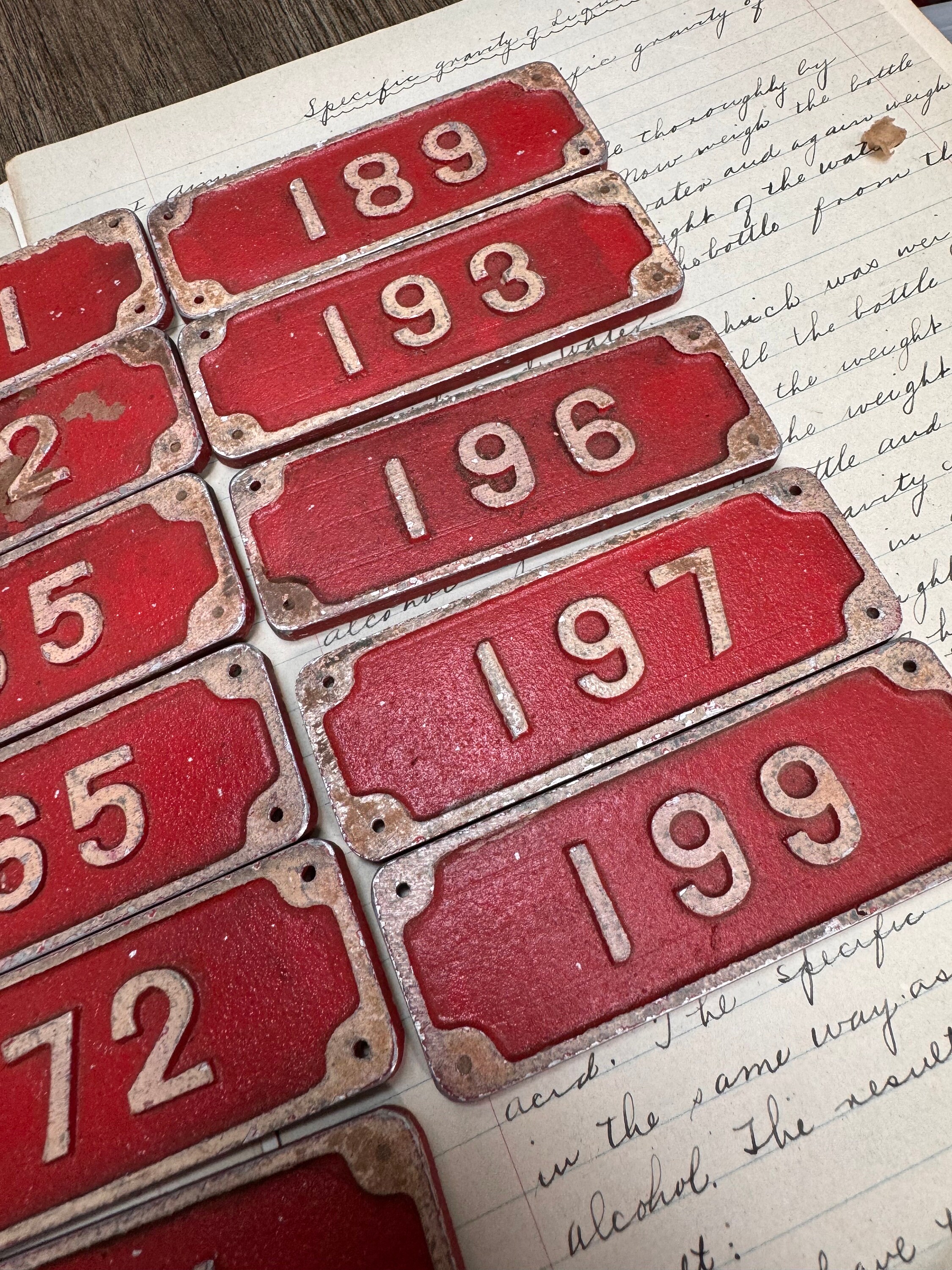 Vintage Fire Box Numbers Red Tags Metal Tag - Favorite Numbers ...