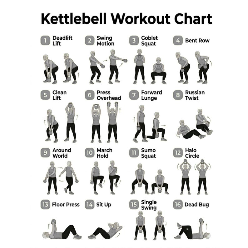 Kettlebell Workout Chart PDF, Kettlebell Exercises Poster for Home ...