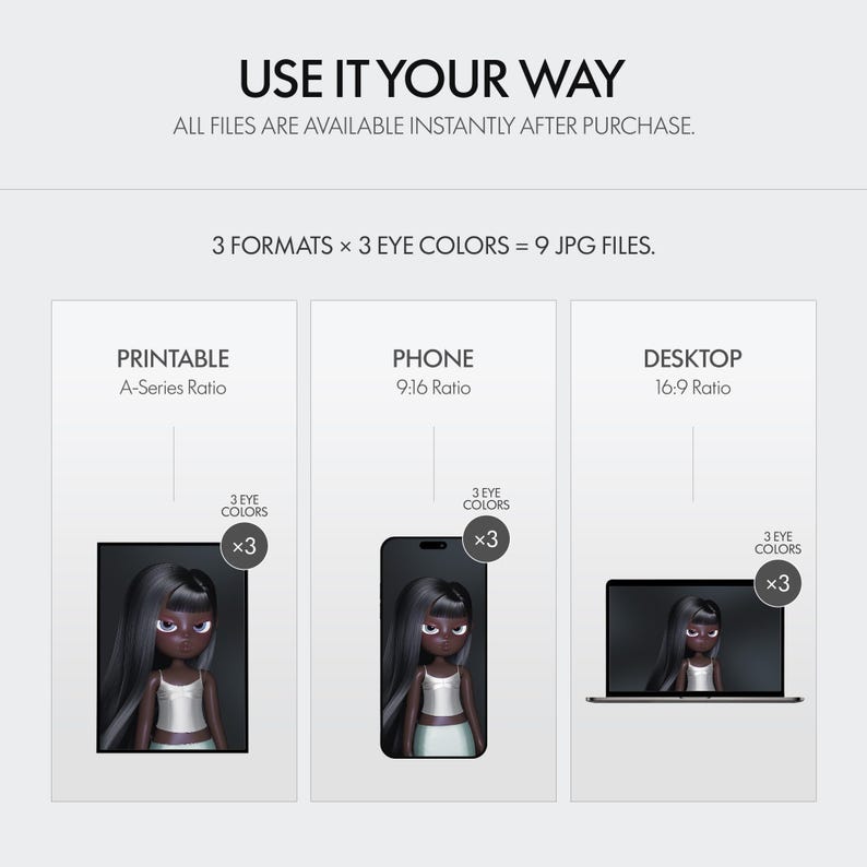 Printable Avatar Poster & Digital Wallpaper | Deep Skin Jet Black Hair ...