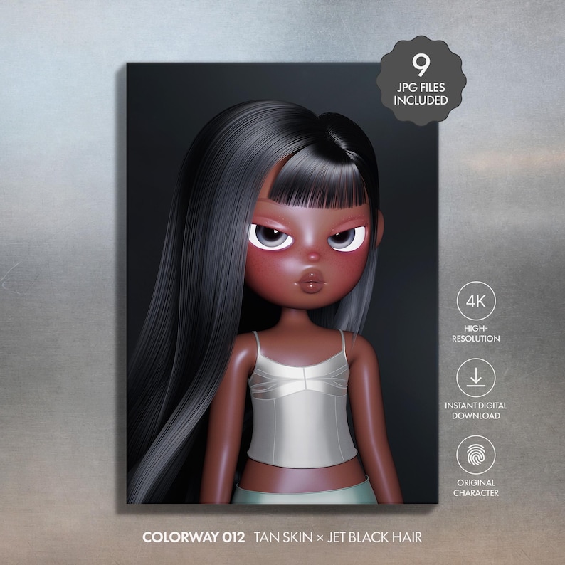 Printable Avatar Poster & Digital Wallpaper | Tan Skin Jet Black Hair ...