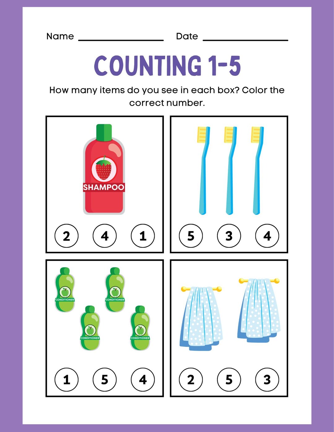 Lets Count 1-5 Worksheets! - Etsy