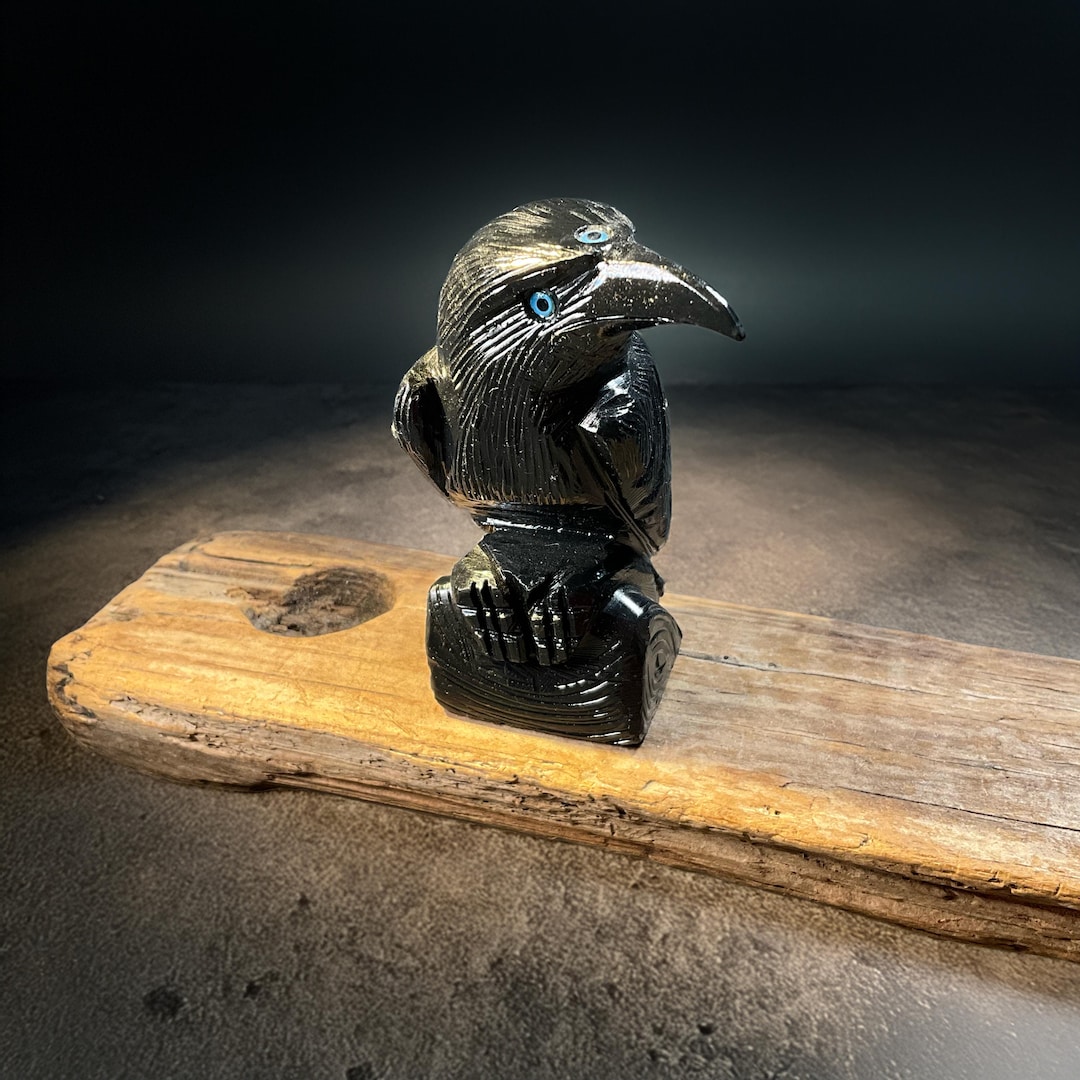 Black Onyx Raven Carving With Third Eye | Peruvian Crow Figurine ...