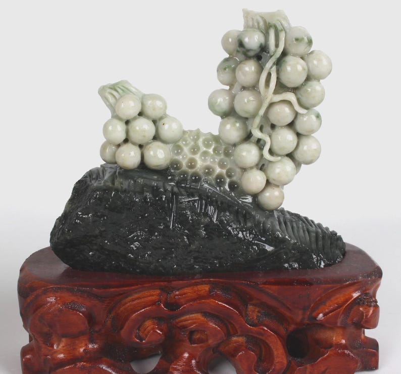 Hand Carved Dushan Jade Grapes Statue – Prosperity Symbol, Natural ...