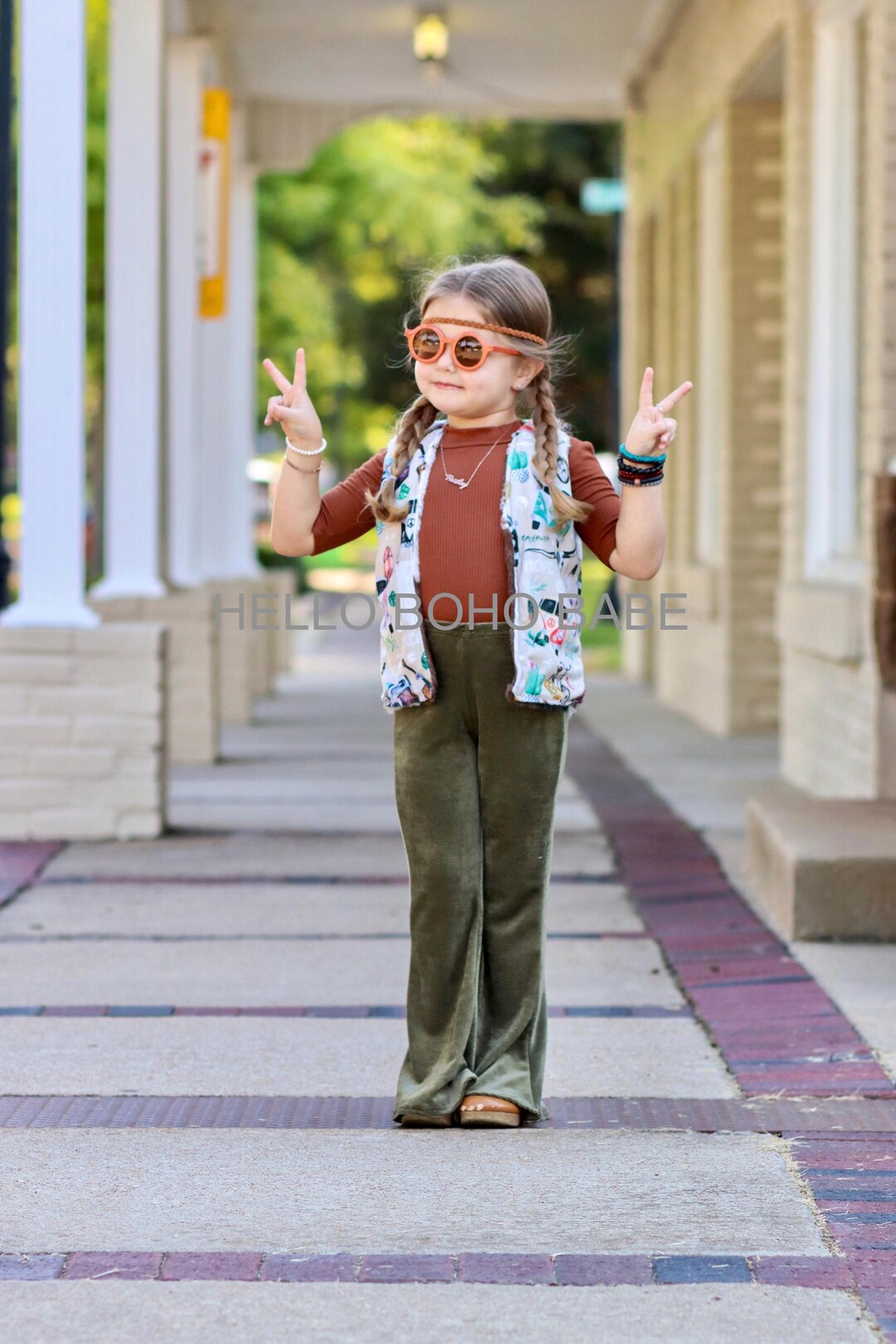 Boho Bell Bottoms - Knit Green Corduroy- Western- Handmade- Girls Style ...