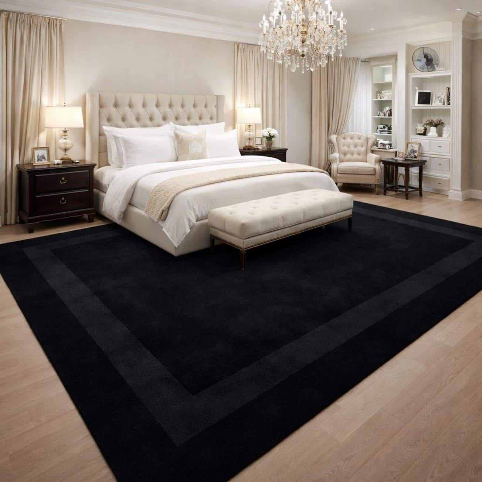Black Minimalist Area Rug, Modern Border Carpet, Luxury Living Room ...