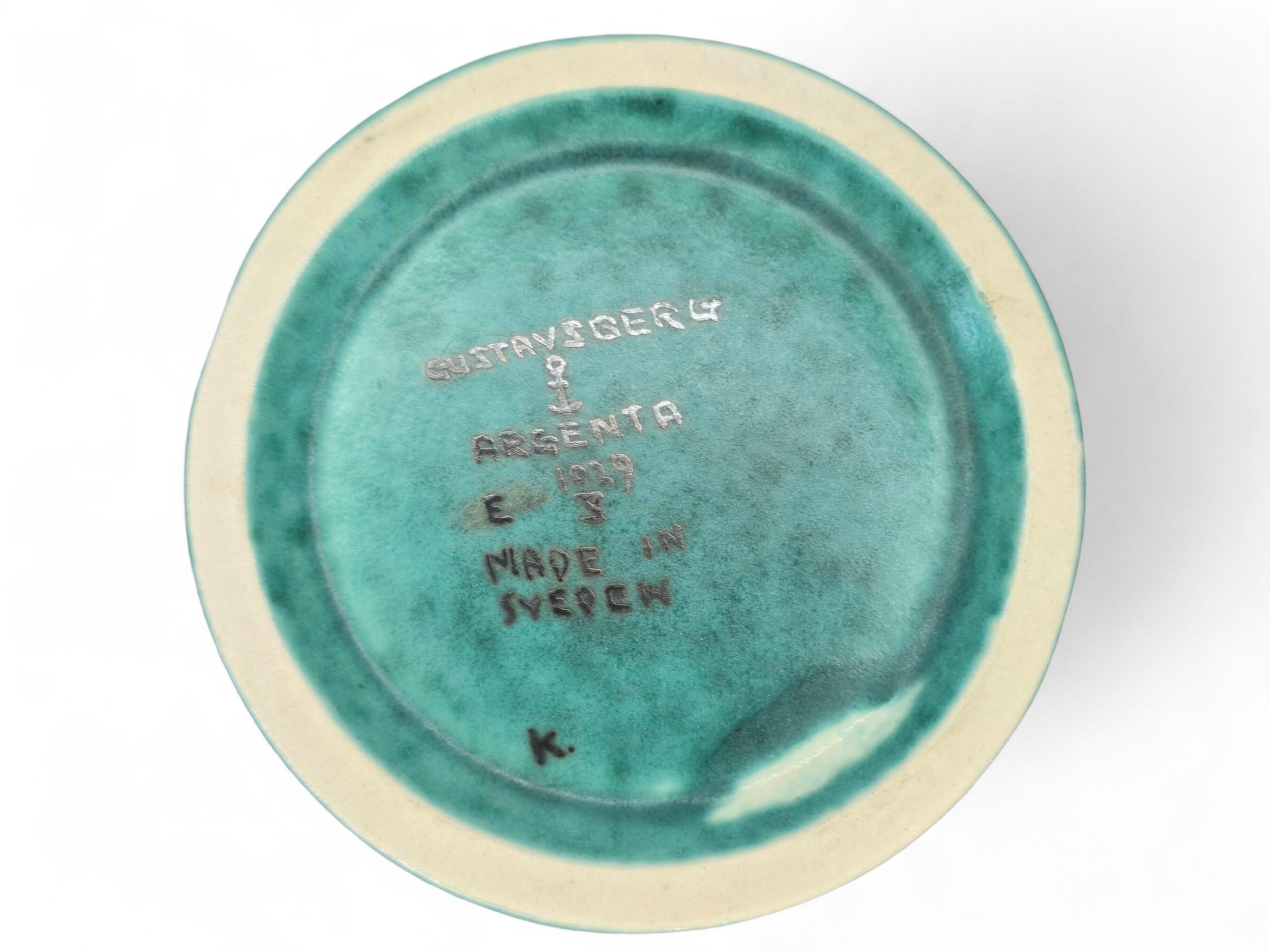 Art Deco Aqua Ceramic and Silver Fish Vase by Gustavberg Wilhelm Kage ...