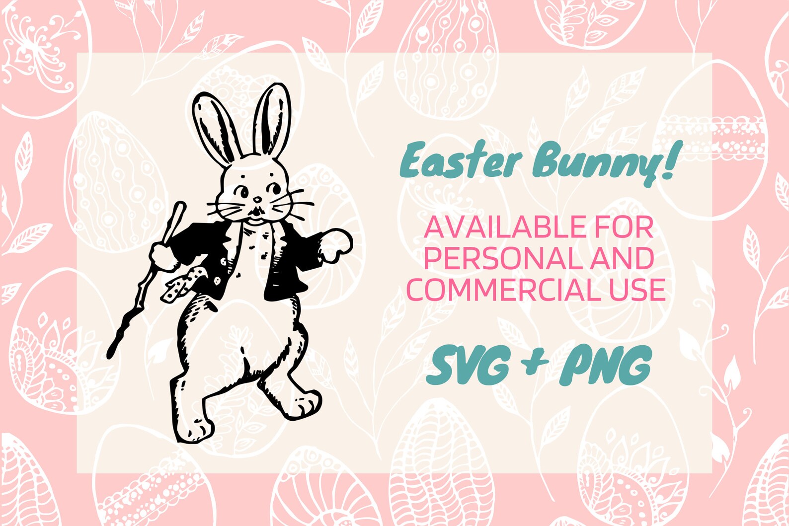 Happy Easter SVG Easterbunny PNG Children's Book Vintage Easter Bunny ...