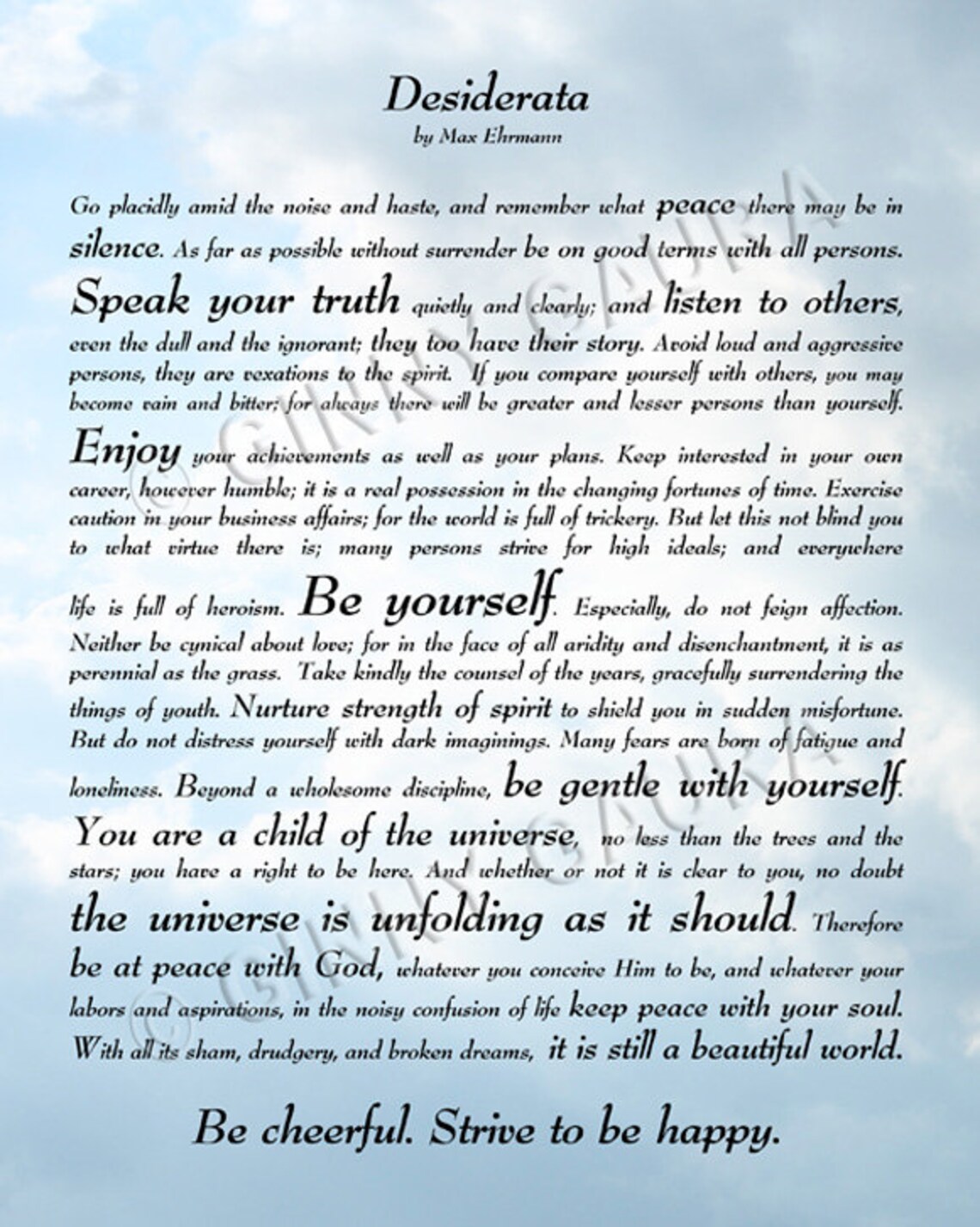 Desiderata Poem by Max Ehrmann 8x10 Inspirational Sky Print Design by ...