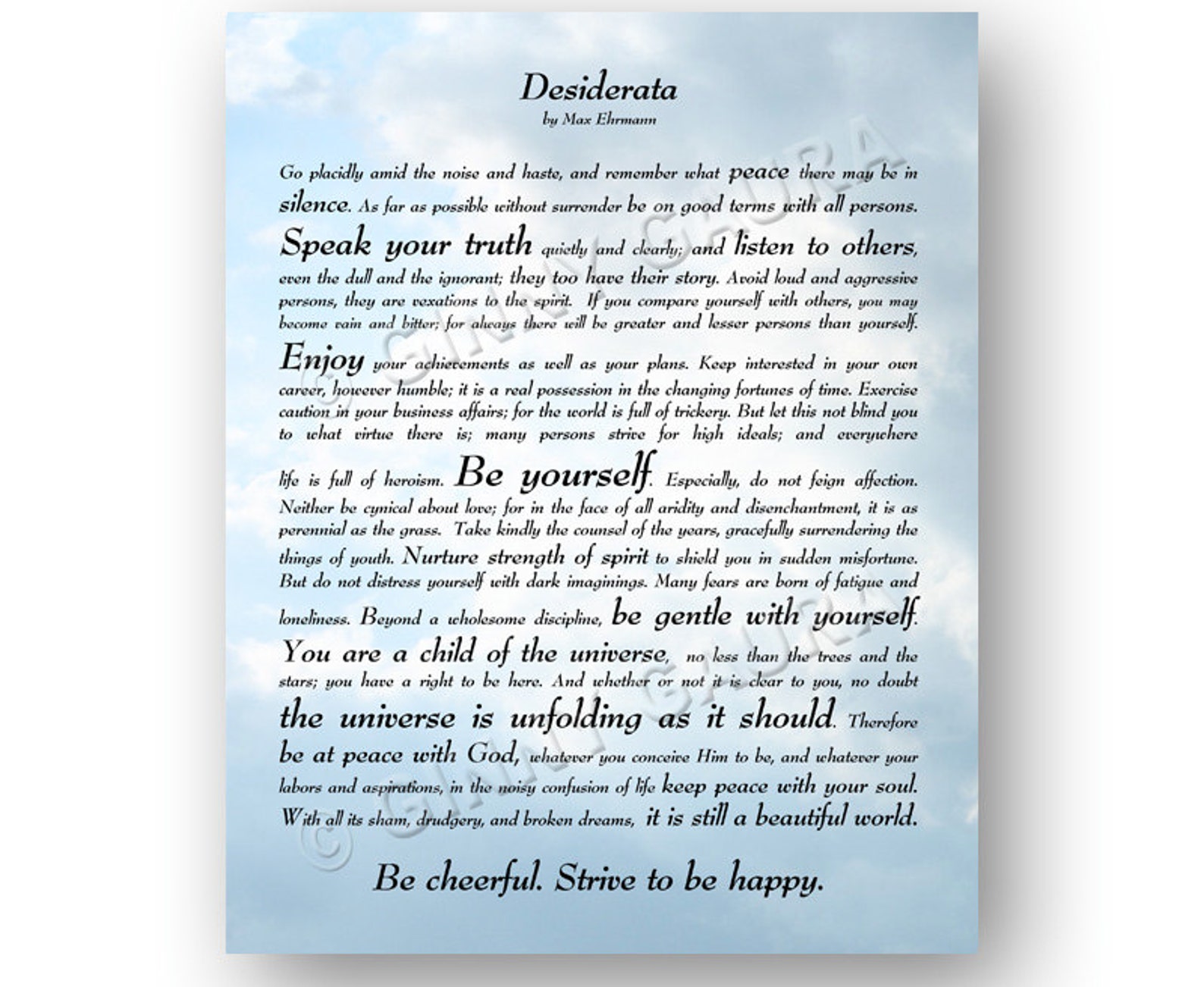 Desiderata Poem by Max Ehrmann 8x10 Inspirational Sky Print Design by ...