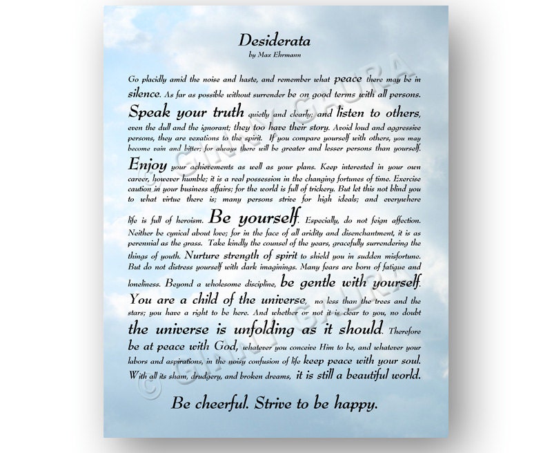 Desiderata Poem by Max Ehrmann 8x10 Inspirational Sky Print Design by ...