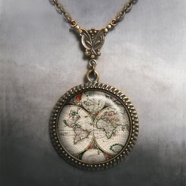 Antique Map Necklace - Etsy