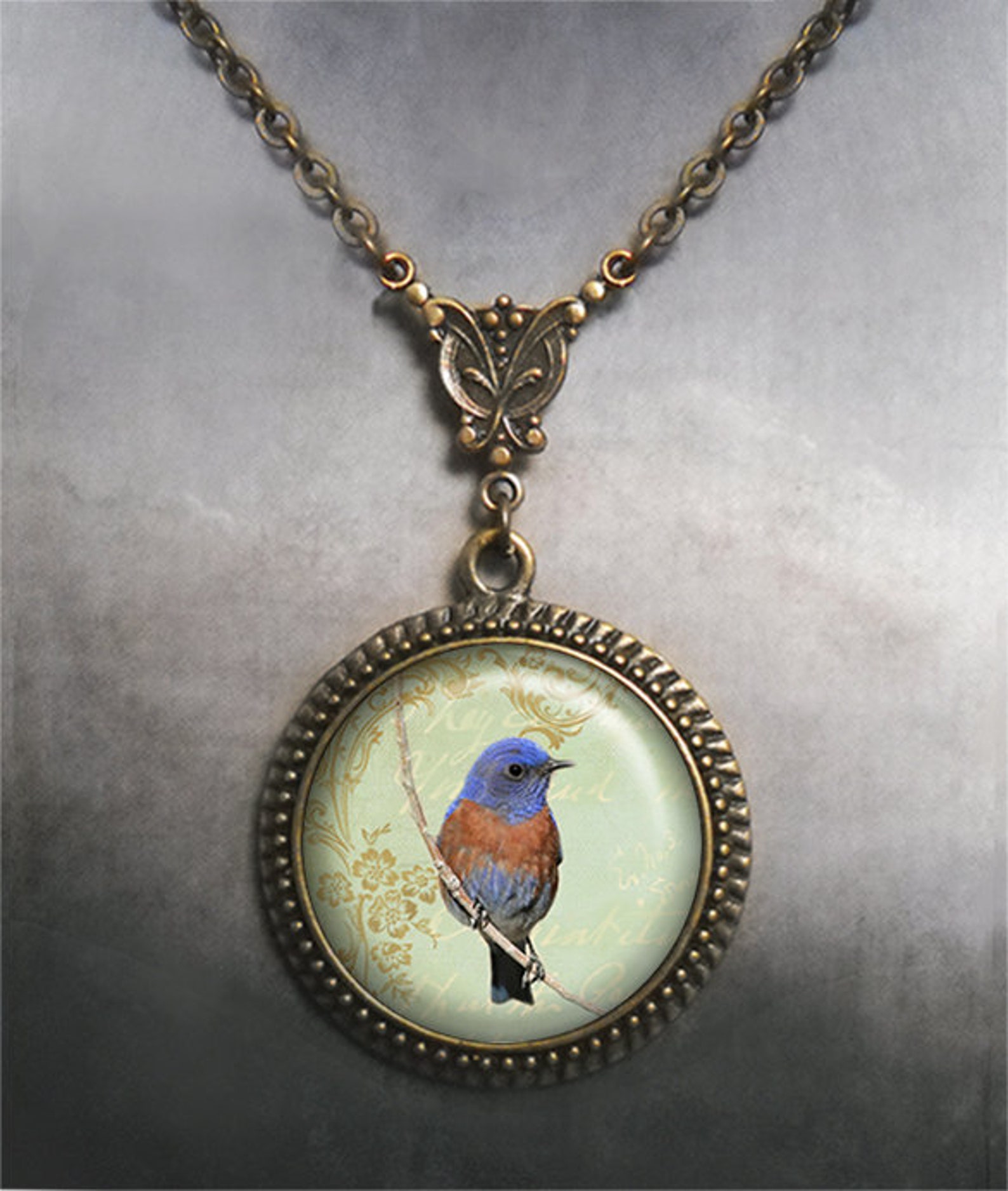 Art Nouveau Bluebird Necklace Bluebird Jewelry Bird Pendant - Etsy