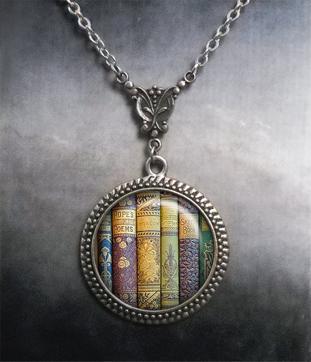 Shabby Books Necklace, Art Nouveau Book Necklace Vintage Book Jewelry ...