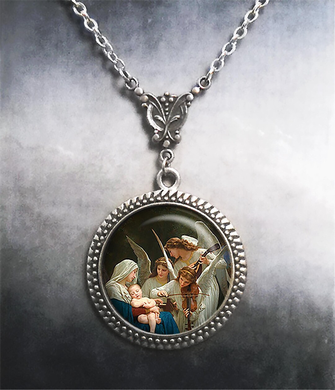 Song of the Angels Necklace, Bouguereau Art Virgin Mary, Baby Jesus ...