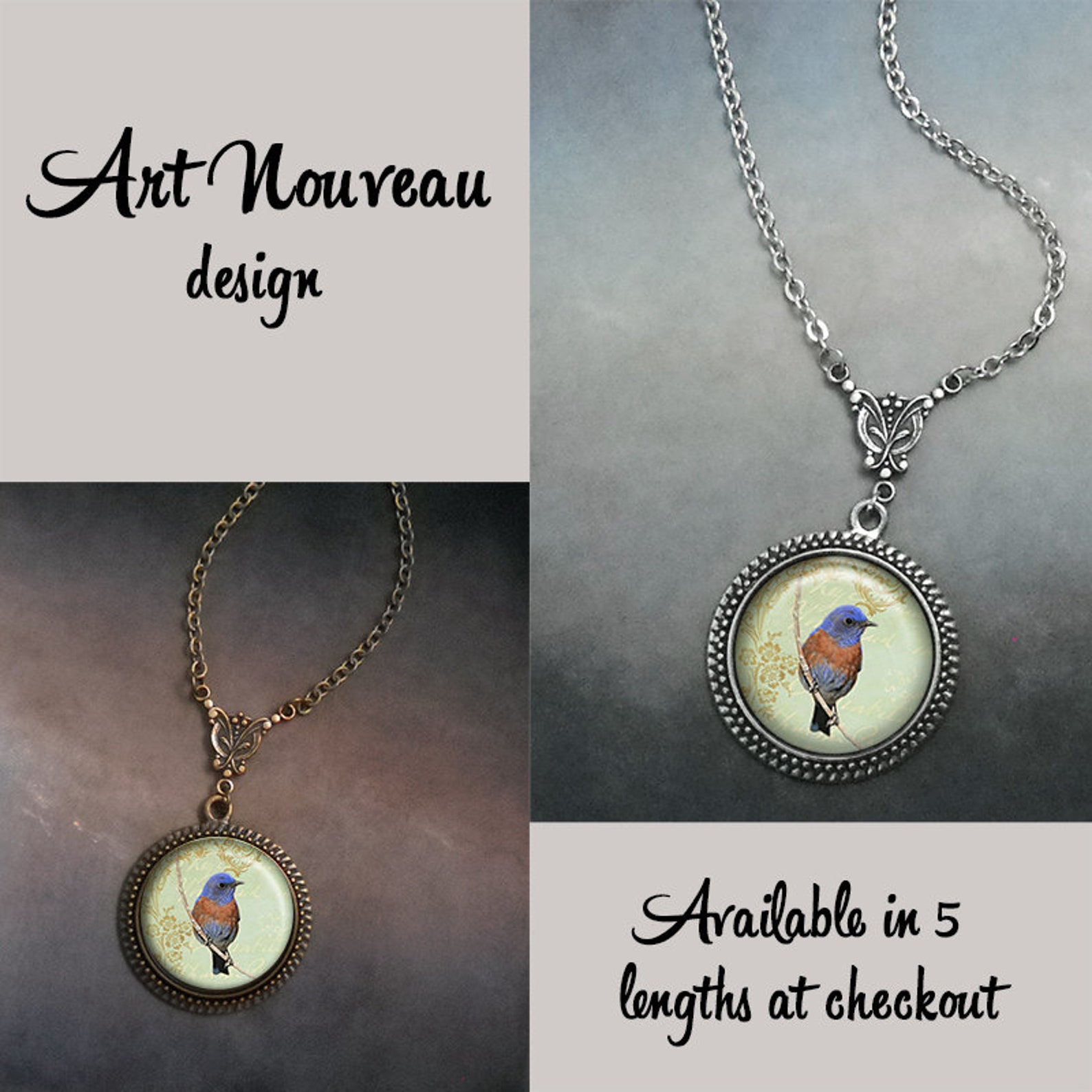 Art Nouveau Bluebird Necklace Bluebird Jewelry Bird Pendant - Etsy