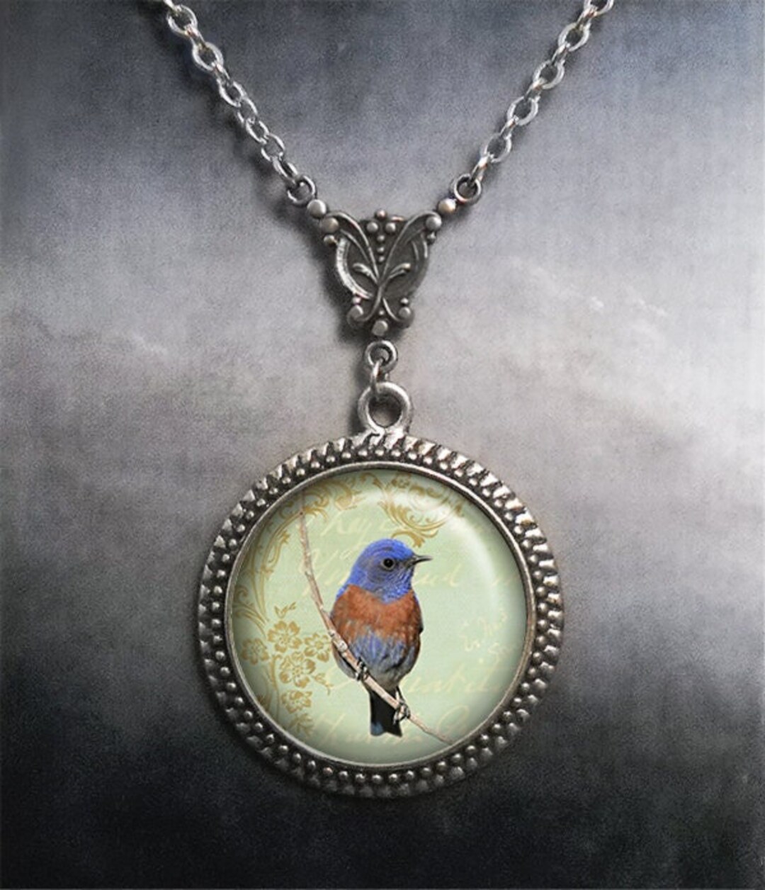 Art Nouveau Bluebird Necklace, Bluebird Jewelry, Bird Pendant, Bird ...