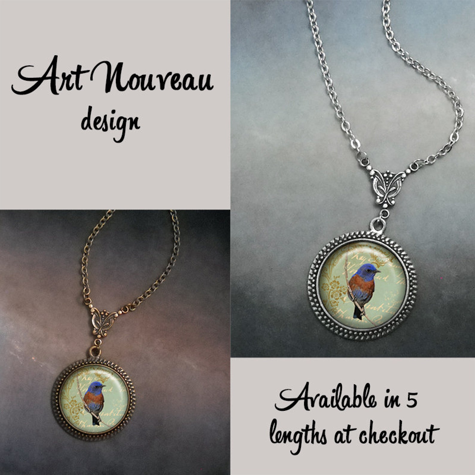 Art Nouveau Bluebird Necklace Bluebird Jewelry Bird Pendant - Etsy