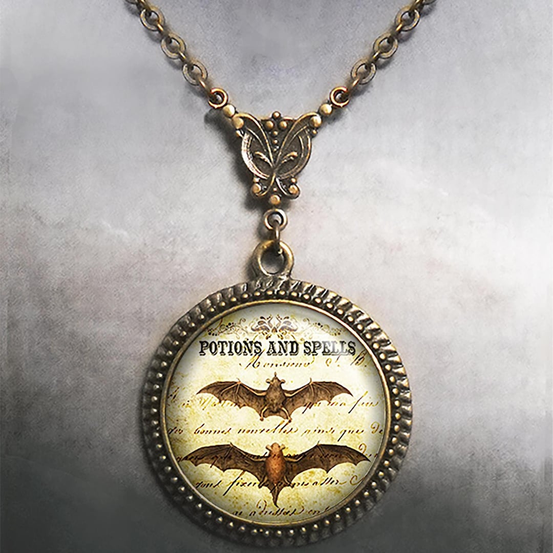 Bat Wing Potion Art Nouveau Necklace, Elegant Halloween Art Jewelry Bat ...