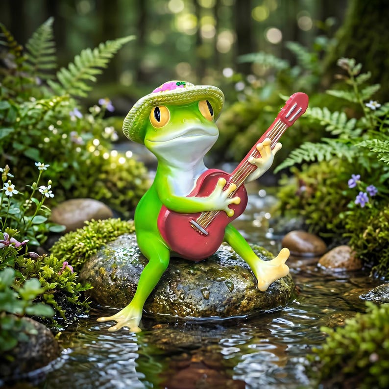 Frog Playing Guitar Statue,funny Frog Garden Figurine for Patio Yard ...