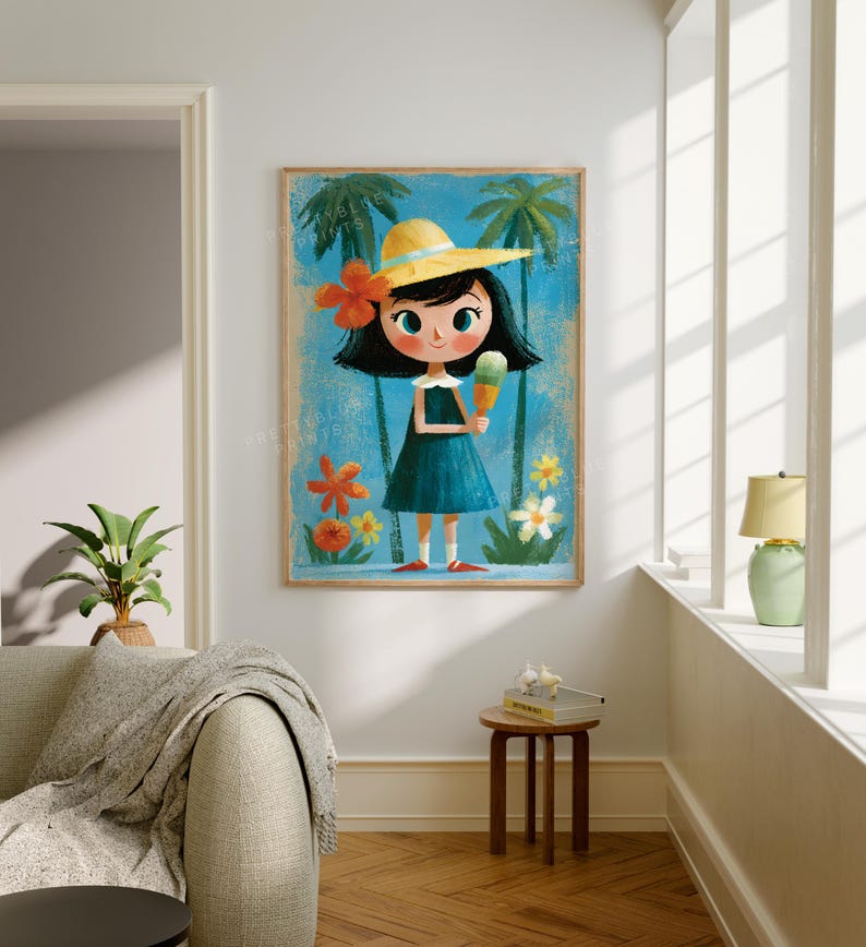Tropical Nursery Wall Art Print, Retro Girl Poster, Mid Century Kids ...