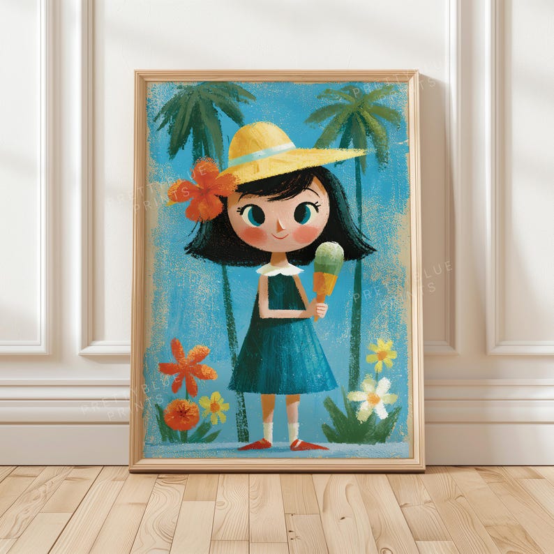 Tropical Nursery Wall Art Print, Retro Girl Poster, Mid Century Kids ...