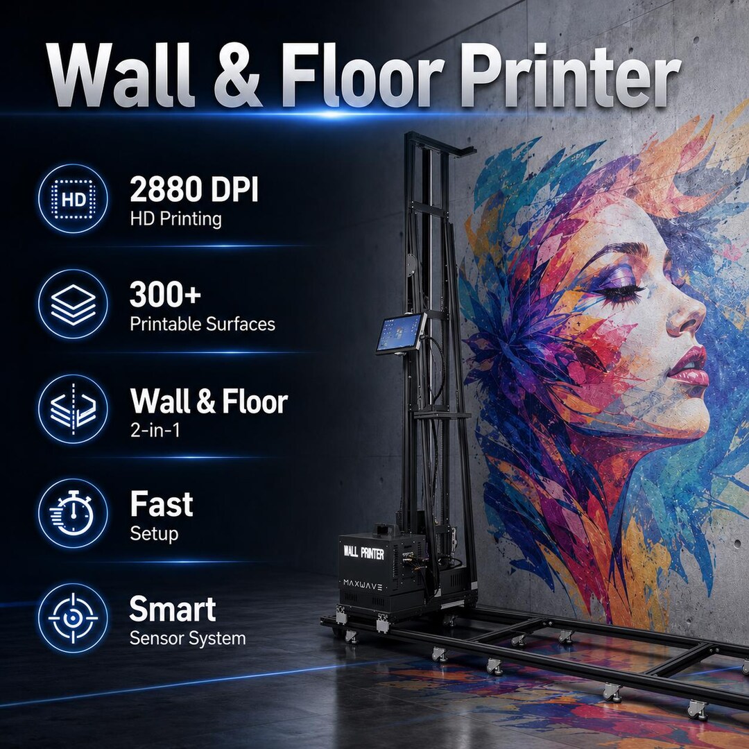 Maxwave 3D Wall Printer, UV Inkjet Mural Art Machine, 2880 DPI, 300 ...