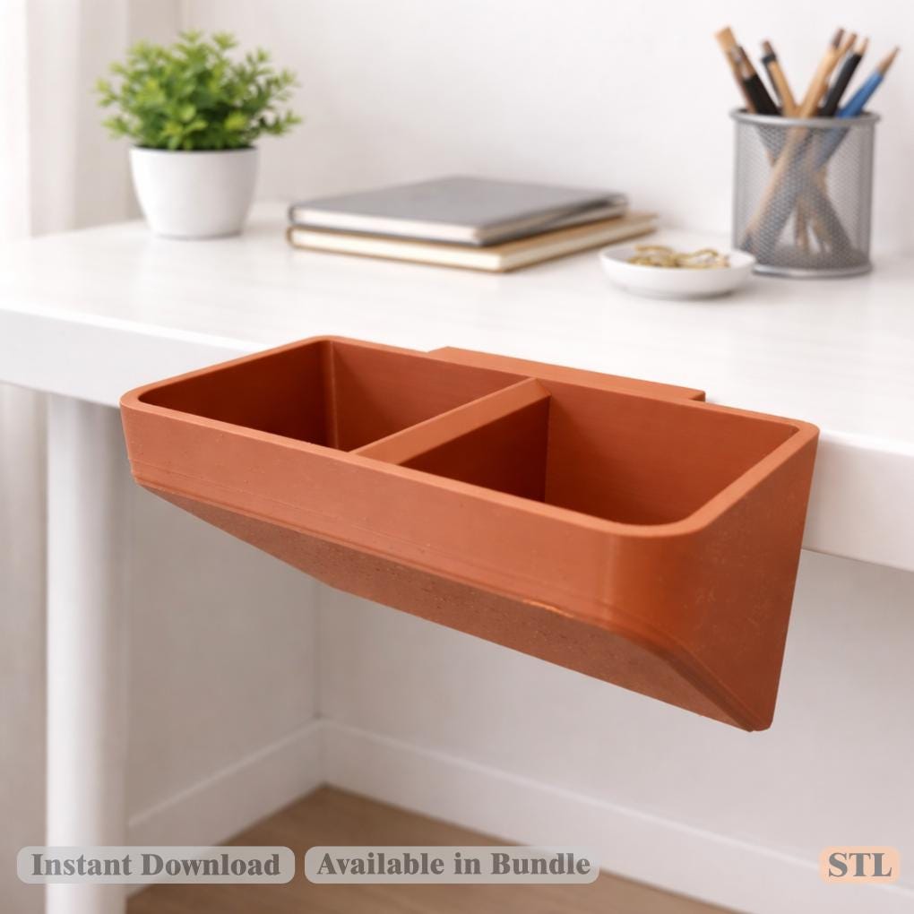 Desk Organizer STL | 3D Print Storage Tray | Table Edge Holder ...