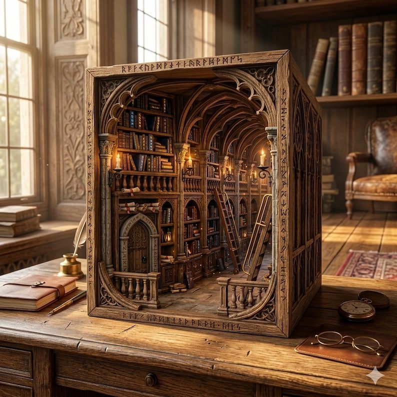 Gothic Library Book Nook STL | Fantasy Bookshelf Insert Diorama ...
