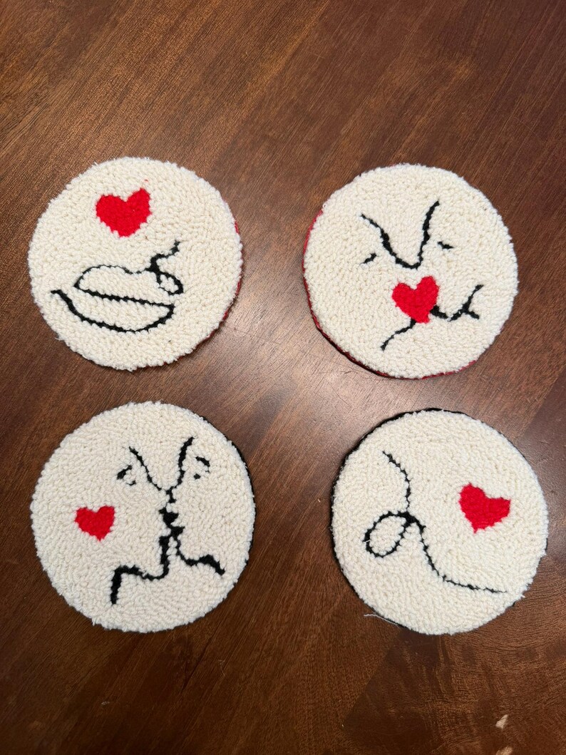 Handmade Tufted Coaster Set, Love Inspired Mug Rugs, Abstract Organic ...