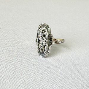 Vintage Art Deco Style Sterling Silver & Marcasite Leaf Patterned Ring ...
