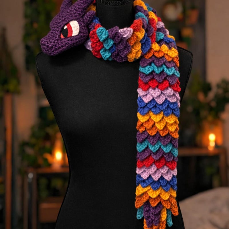 Dragon Pattern Knit Scarf - Etsy UK