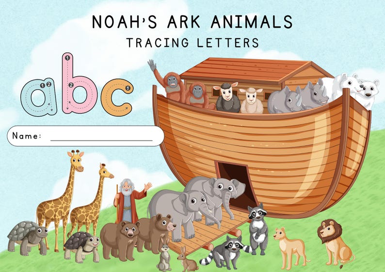 Noah's Ark Alphabet Tracing Letters With Bible Story Printable - Etsy