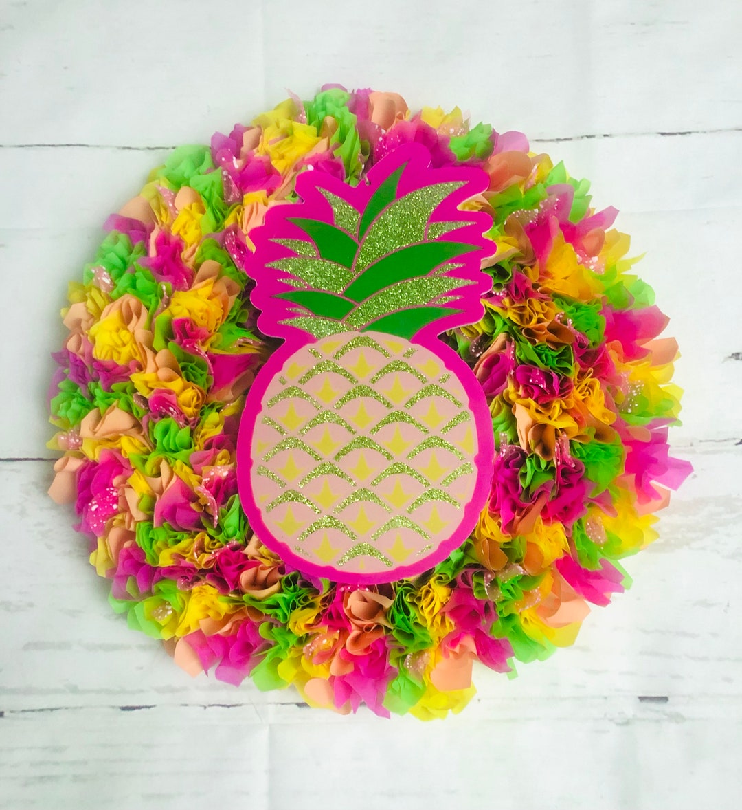 18”summer Pineapple Wreath, Colorful Wreath, Poolside Wreath, Pineapple ...