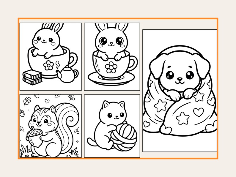 50 Kawaii Animal Coloring Pages for Kids - Etsy