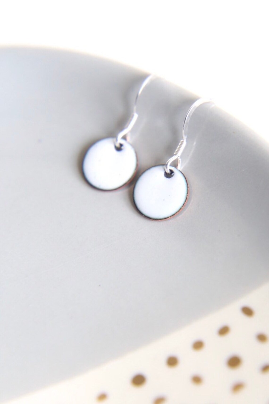 Little White Round Earrings in Bright White Vitreous Enamel - Etsy UK