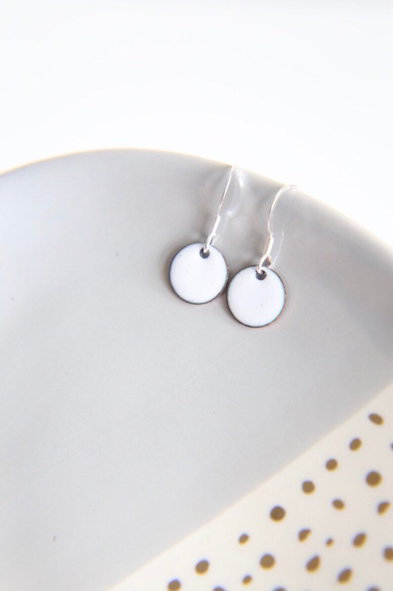 Little White Round Earrings in Bright White Vitreous Enamel - Etsy