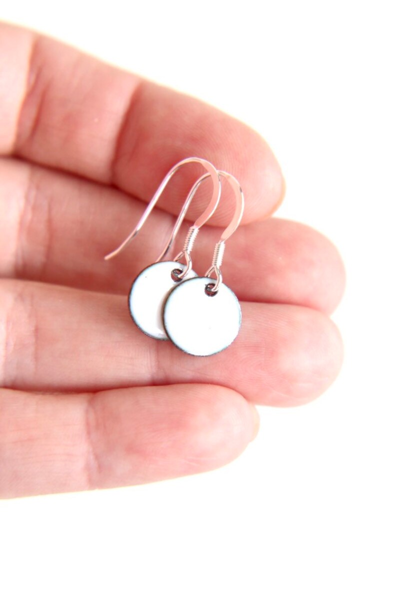 Little White Round Earrings in Bright White Vitreous Enamel - Etsy UK