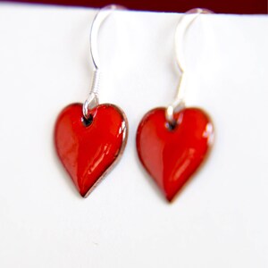 Red Enamel Heart Earrings: Sterling Silver Wires, Love Gift - Etsy