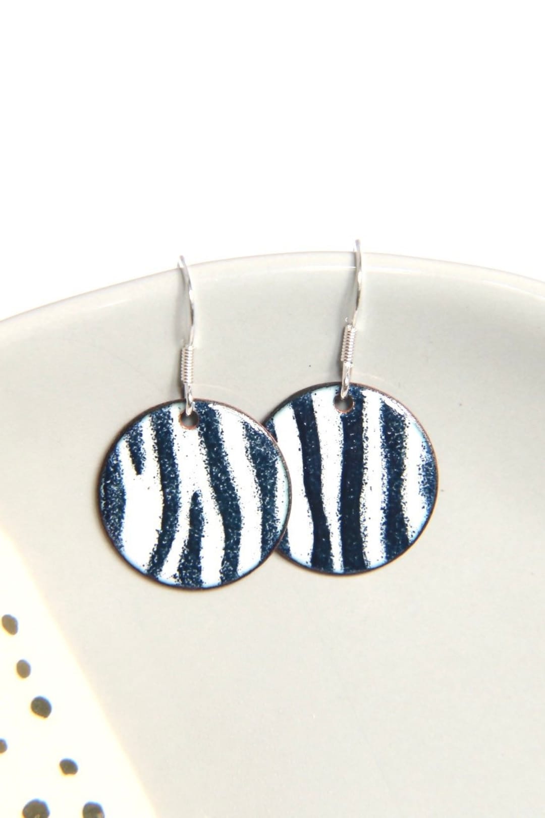 Zebra Print Earrings in Black and White Enamel, African Safari Inspired ...