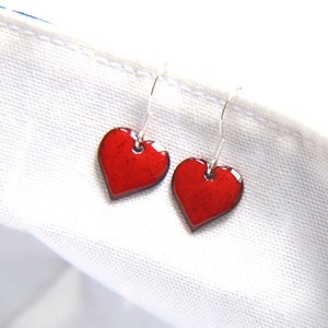 Red Enamel Heart Earrings: Sterling Silver Wires, Love Gift - Etsy