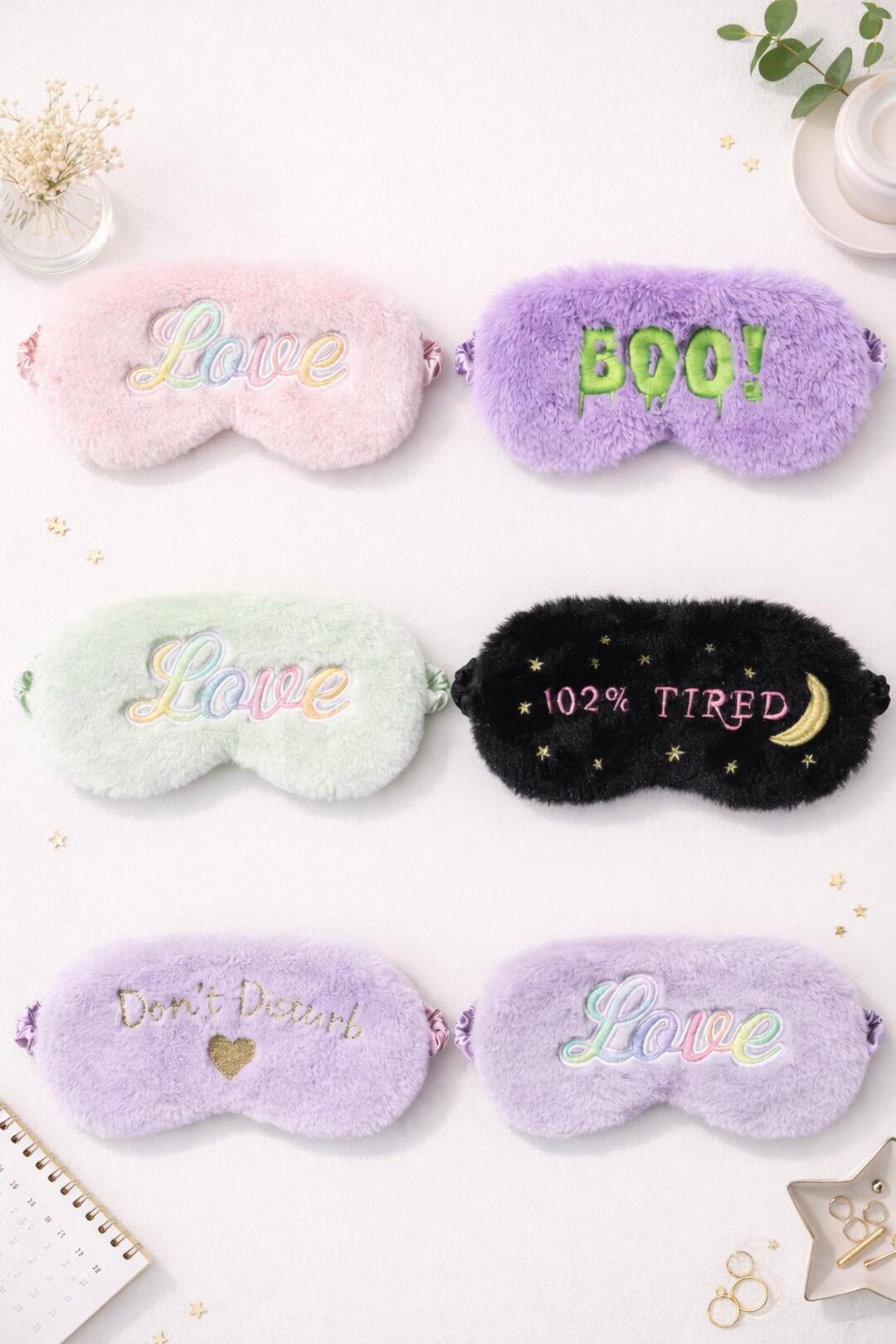 Embroidered Plush Sleep Mask, Soft Blackout Eye Cover, Comfortable ...