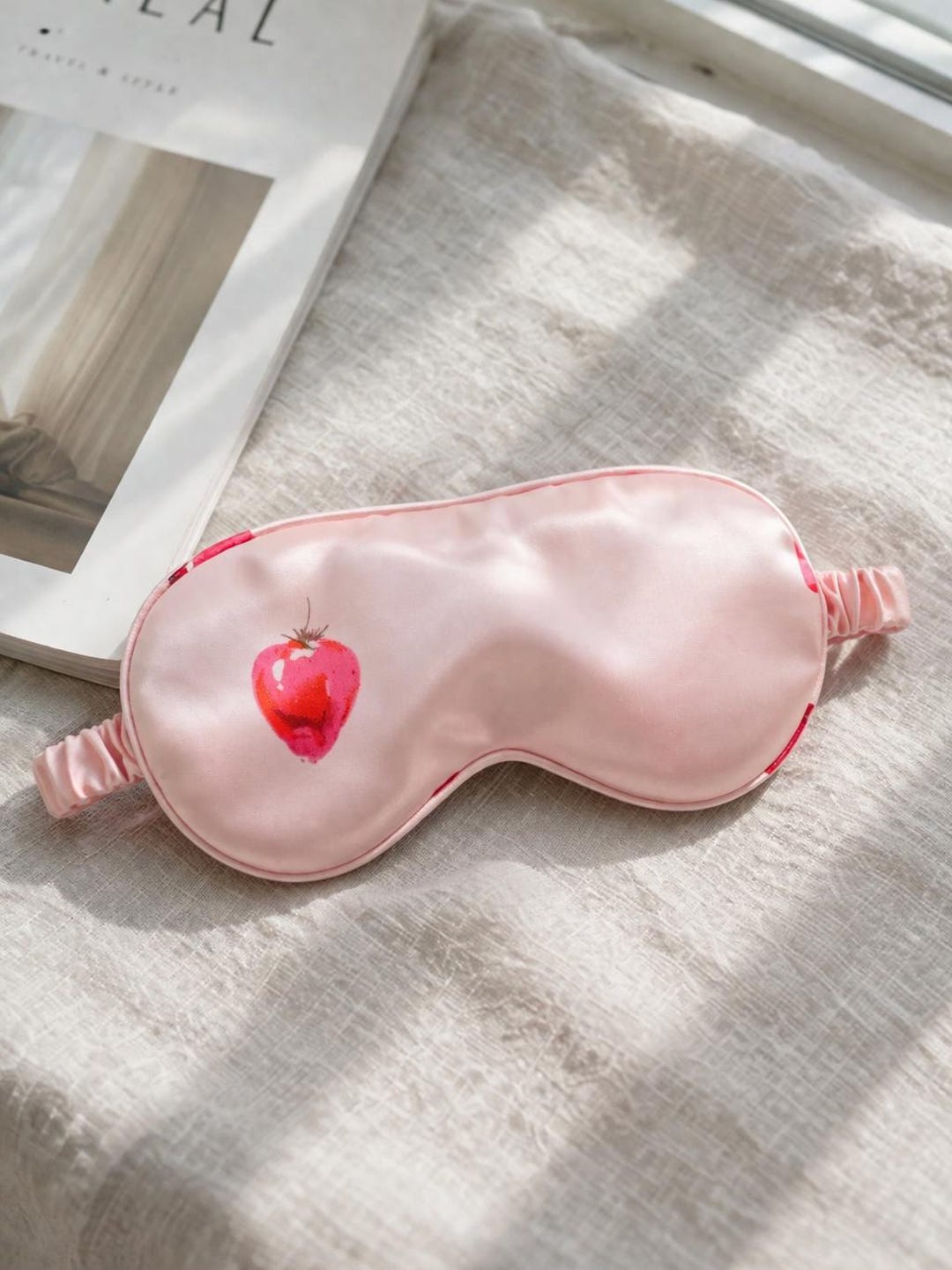 Pink Strawberry Satin Sleep Mask, Double-sided Fruit Print, Soft ...