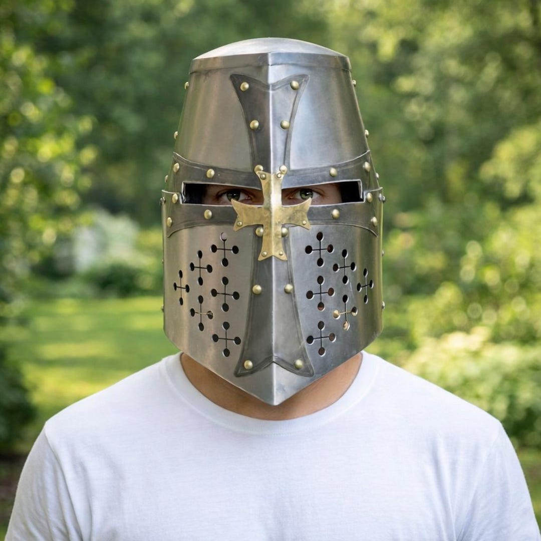 Templar Crusader Helmet Steel Great Helm Sugarloaf Armor 18 Gauge ...