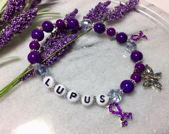 Beaded Lupus Awareness Cuff Bracelet Purple Monarch Butterfly - Etsy